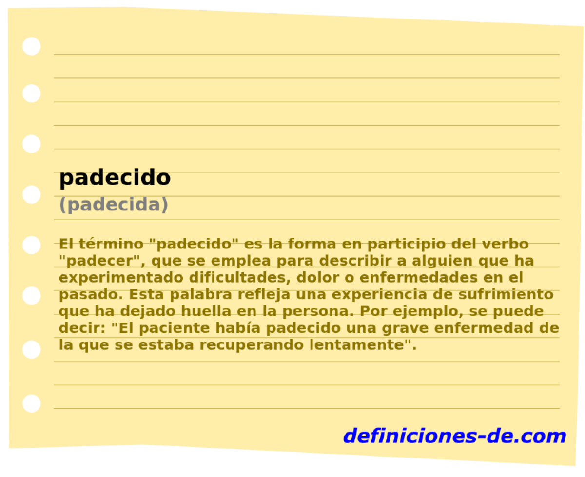 Significado de «padecido (padecida)»